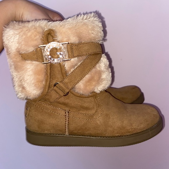Guess | Shoes | Guess Furry Brown Boots With Rhinestones | Poshmark